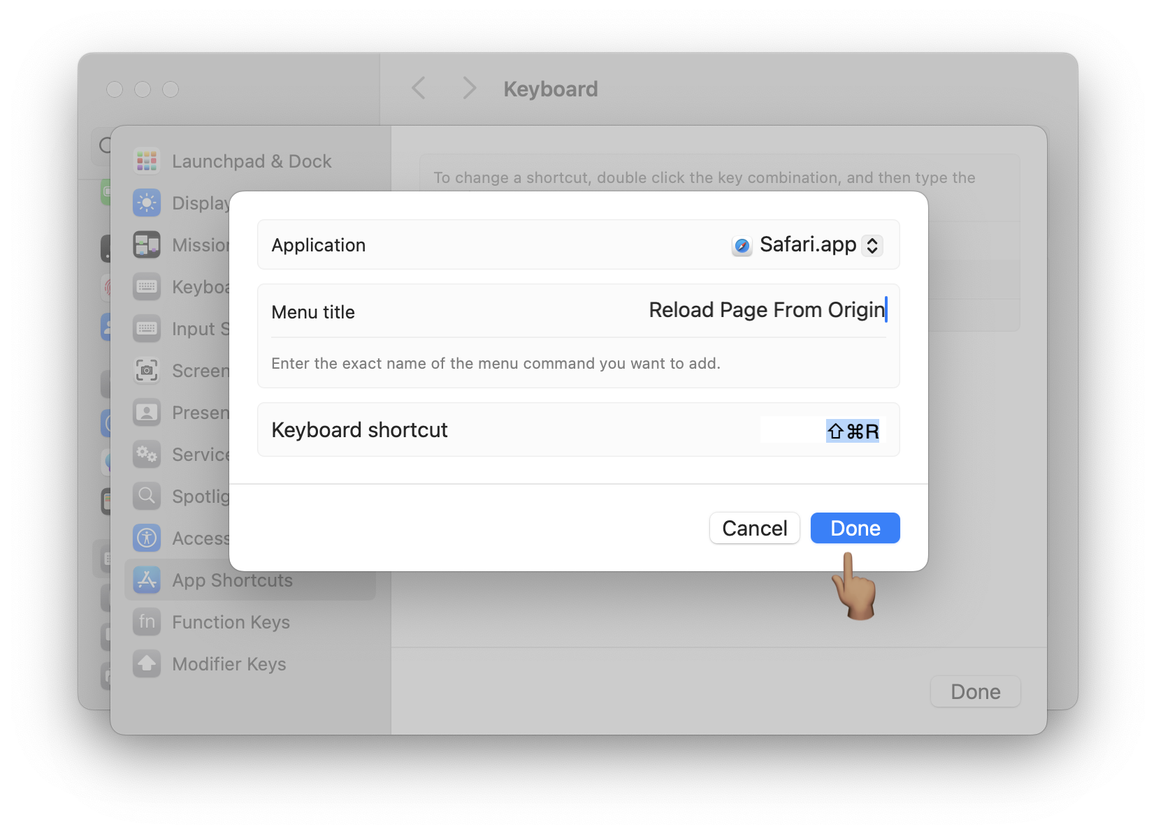 Remap shortcut for Safari’s force refresh - itsamoreh.dev